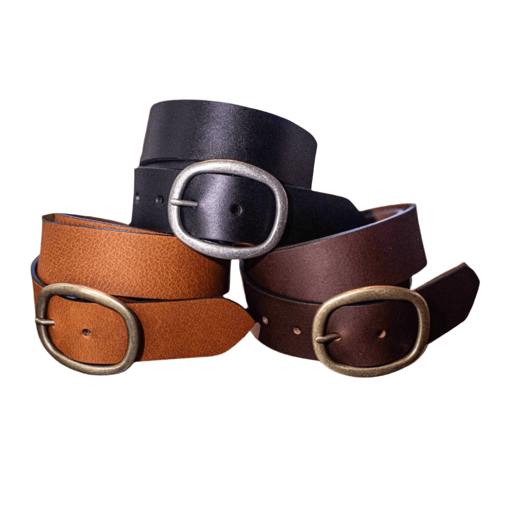 The Downhill: Full Grain Buffalo Leather Belt Center Bar Buckle 1.5"